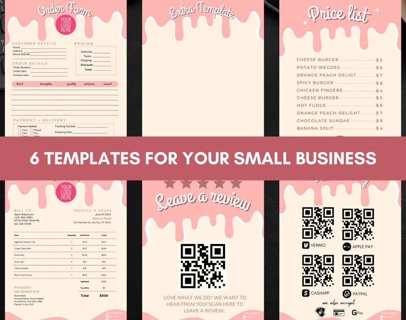 Order Form Template Pack Invoice Template Scan to Pay Template Order ...