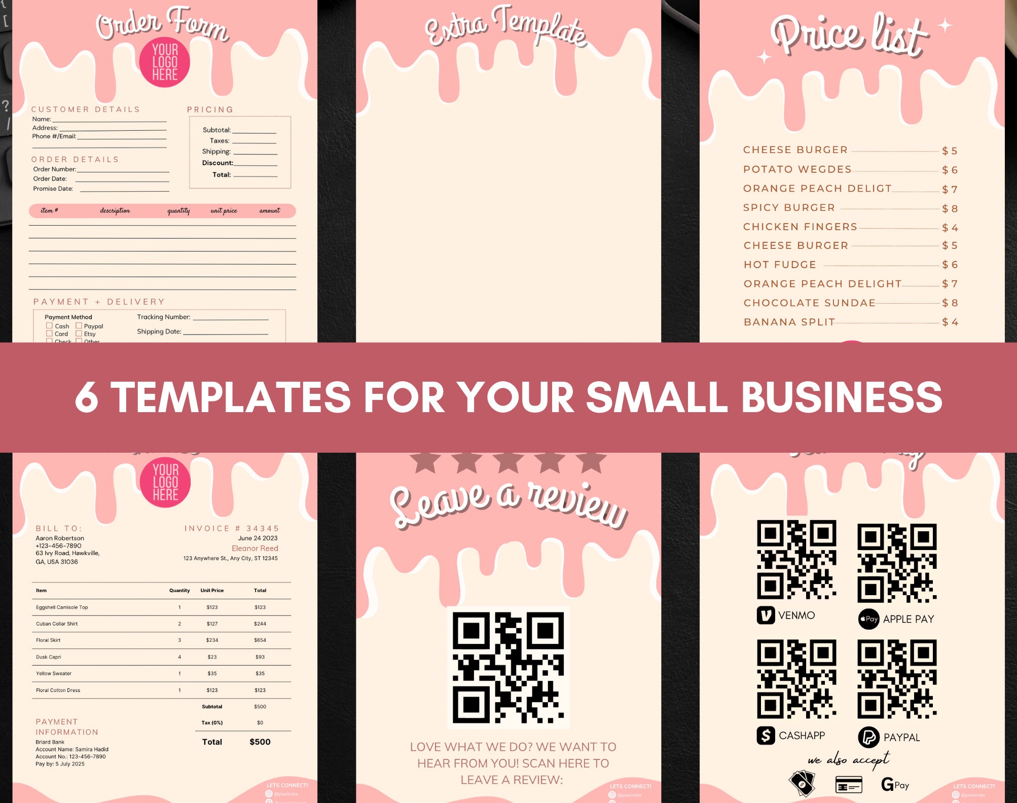 Order Form Template Pack Invoice Template Scan to Pay Template Order ...