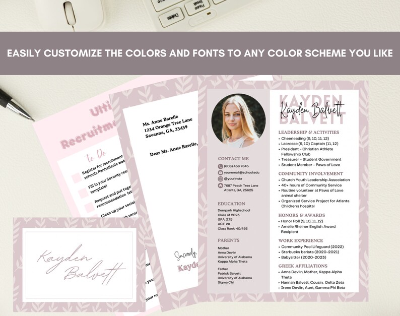 Sorority Resume Template Sorority Rush Resume Recruitment Resume ...