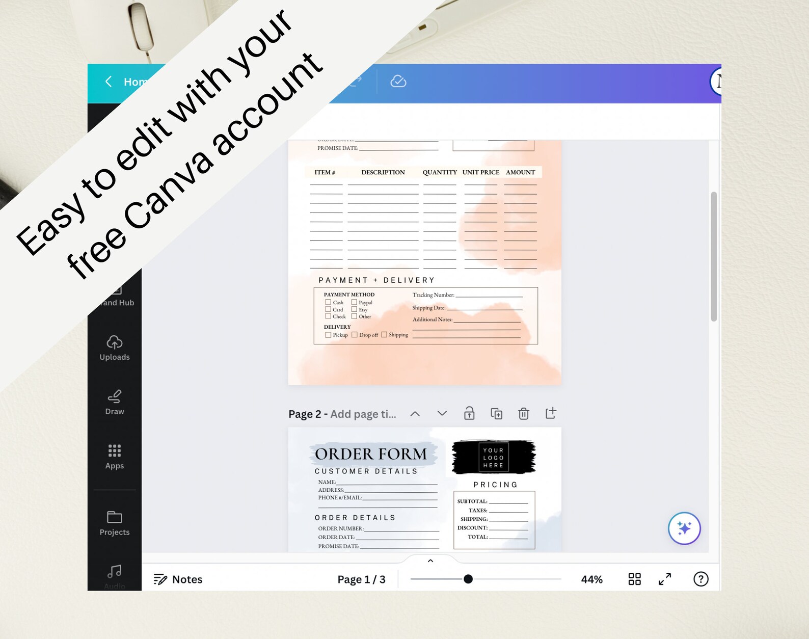Order Form Template Editable Business Templates Custom Order Form ...