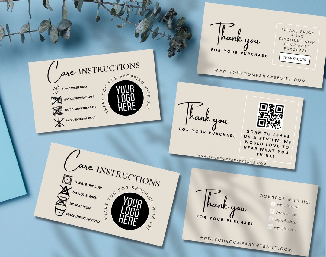 Care Instructions Template Thank You for Your Order Card Care Card ...