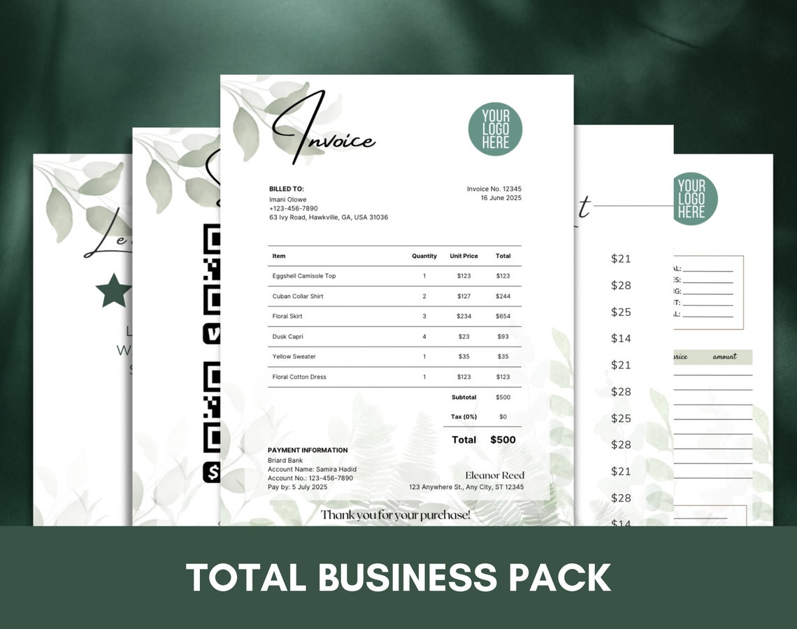 Invoice Template Pack | Order Form Template | Scan to Pay Template ...