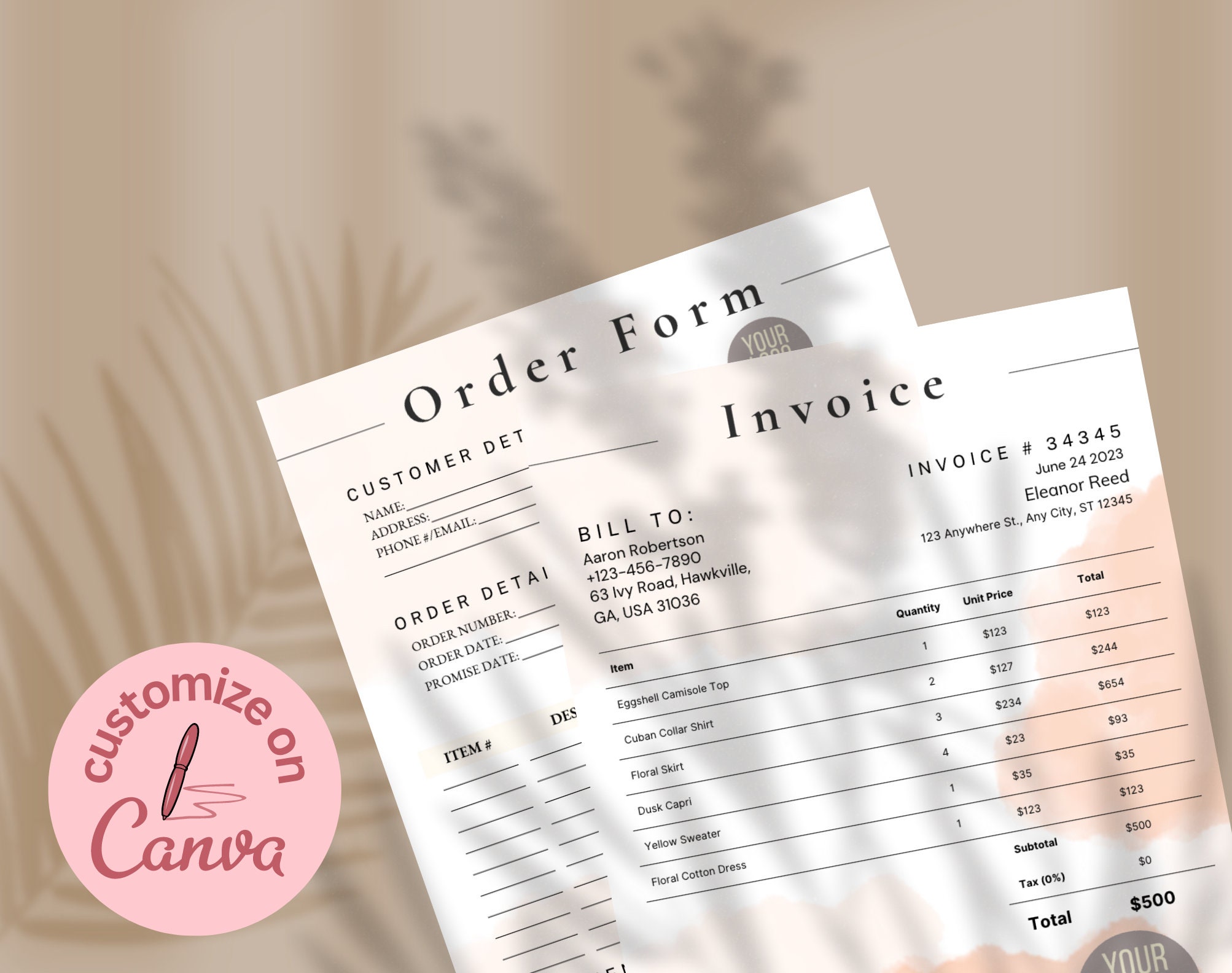 Template Pack Order Form Invoice Template Scan to Pay Template Order ...