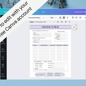 Order Form Template Editable Business Templates Custom Order Form ...