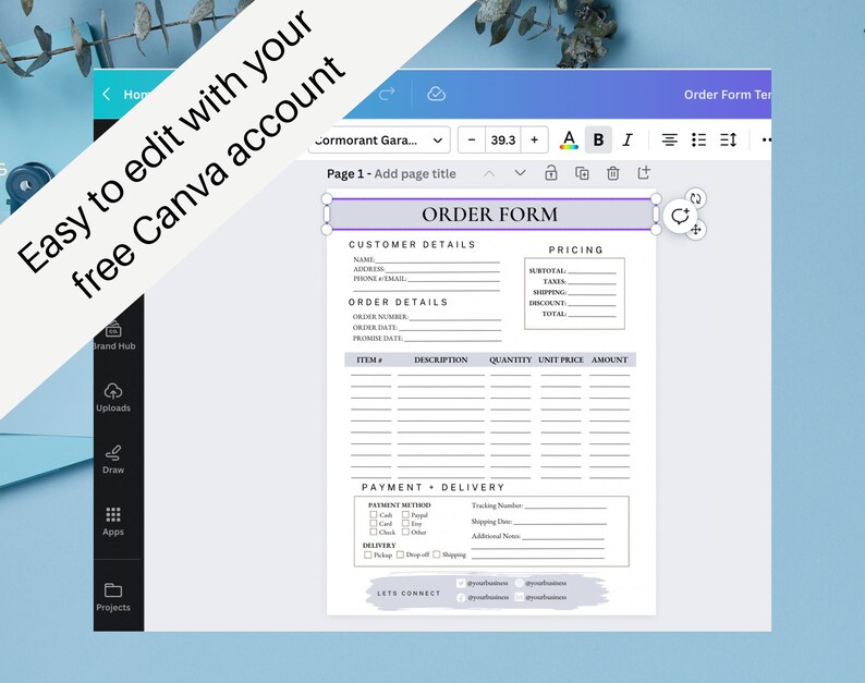 Order Form Template Editable Business Templates Custom Order Form ...