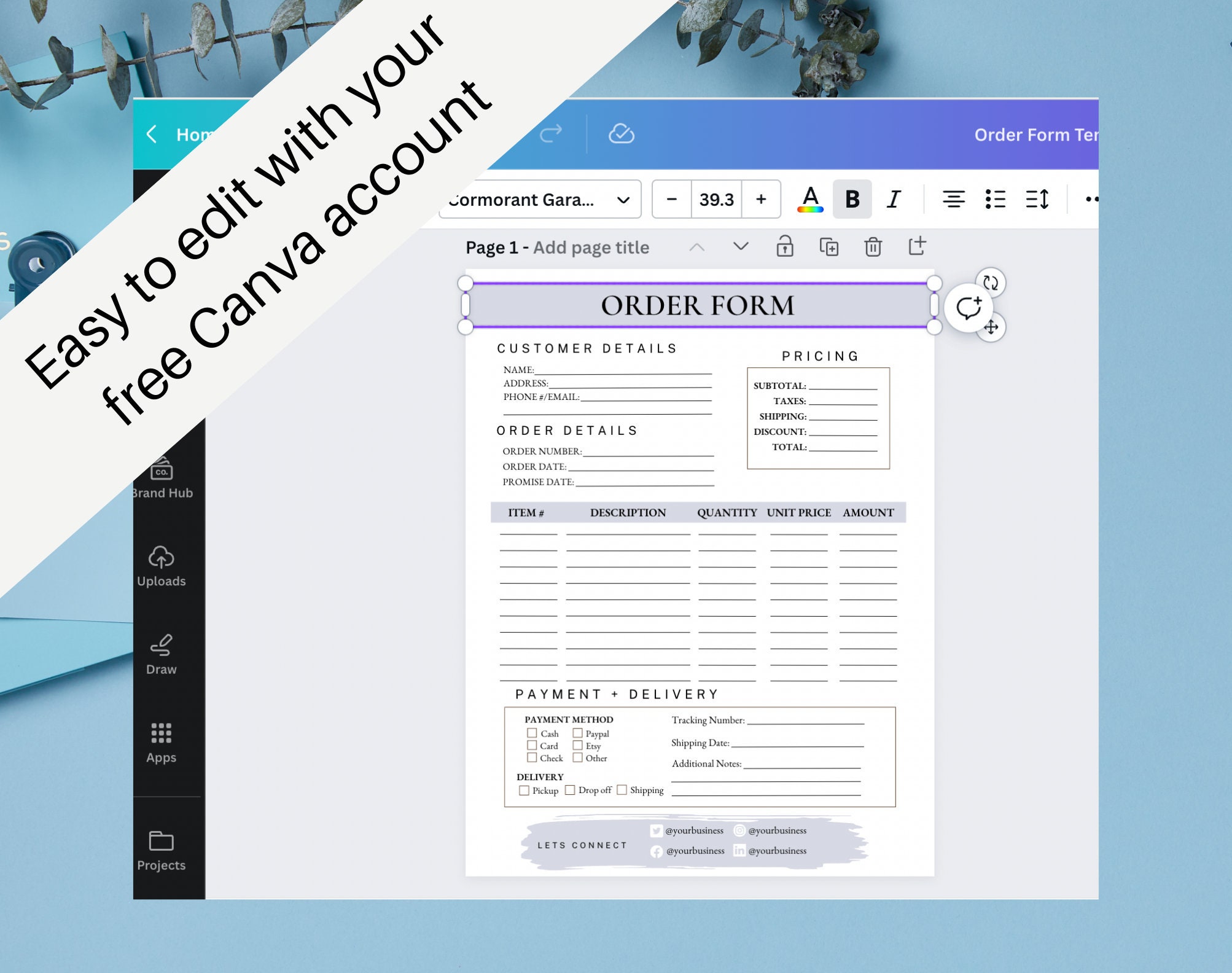 Order Form Template Editable Business Templates Custom Order Form