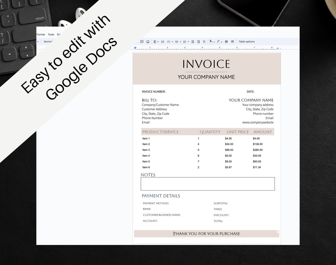 Invoice Template Editable Custom Business Templates Business Invoice ...