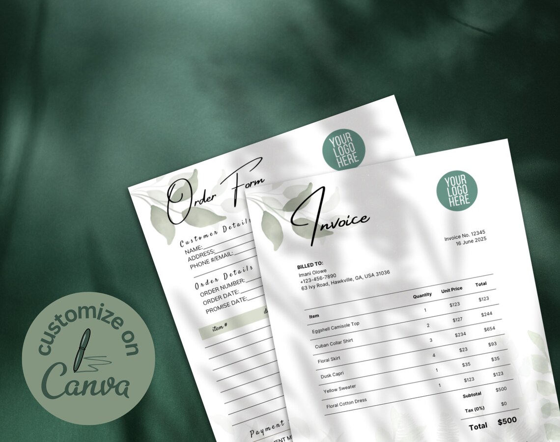 Invoice Template Pack | Order Form Template | Scan to Pay Template ...
