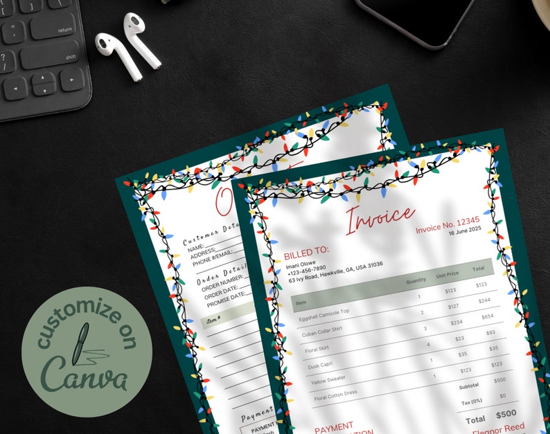 Order Form Template Pack Invoice Template Scan to Pay Template - Etsy