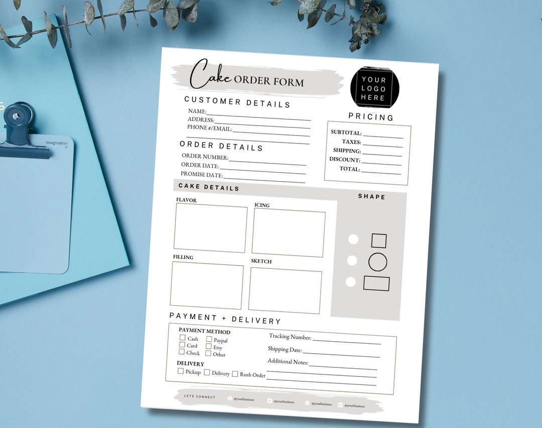Cake Order Form Template Bakery Order Form Editable Business Templates ...