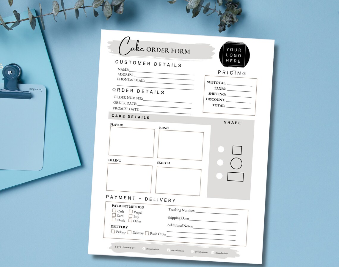 Cake Order Form Template Bakery Order Form Editable Business Templates ...