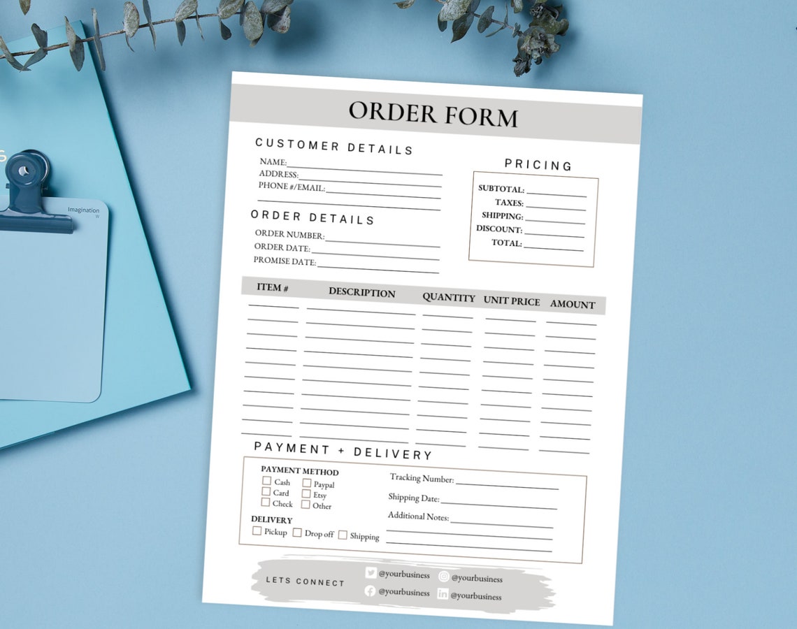 Order Form Template Editable Business Templates Custom Order Form ...