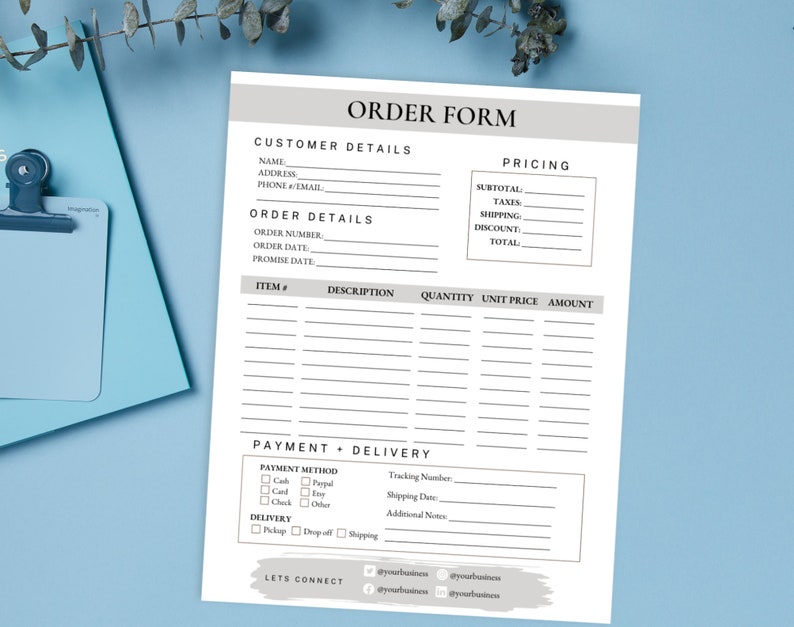 Order Form Template Editable Business Templates Custom Order Form ...