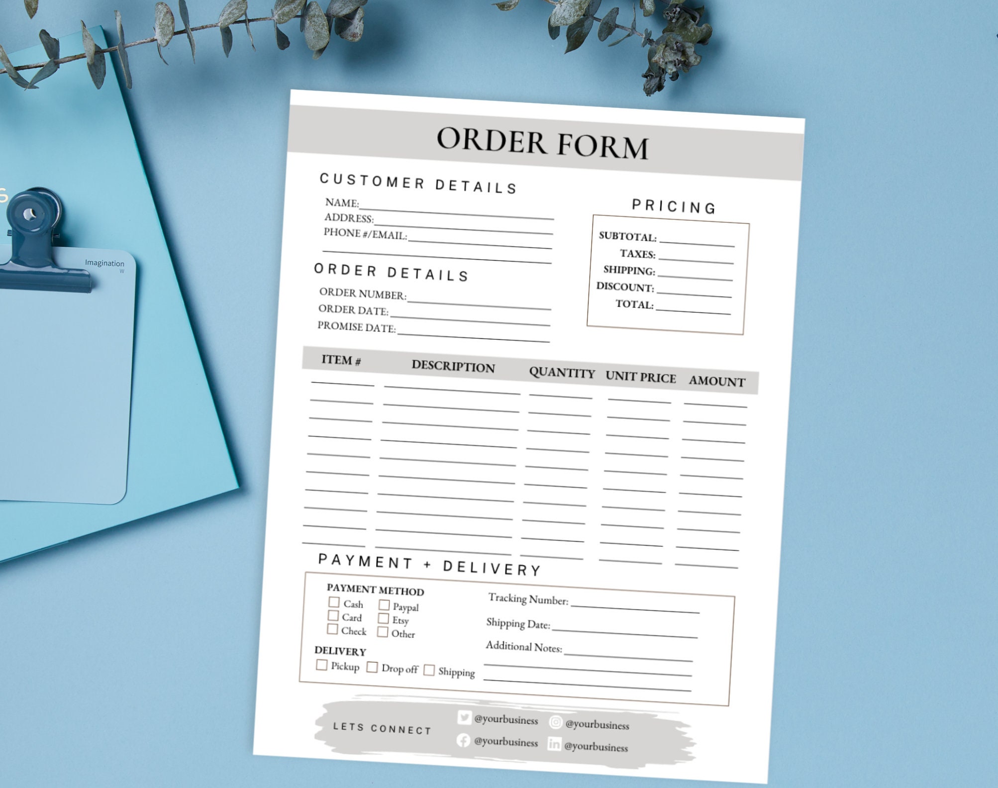 Order Form Template Editable Business Templates Custom Order Form ...