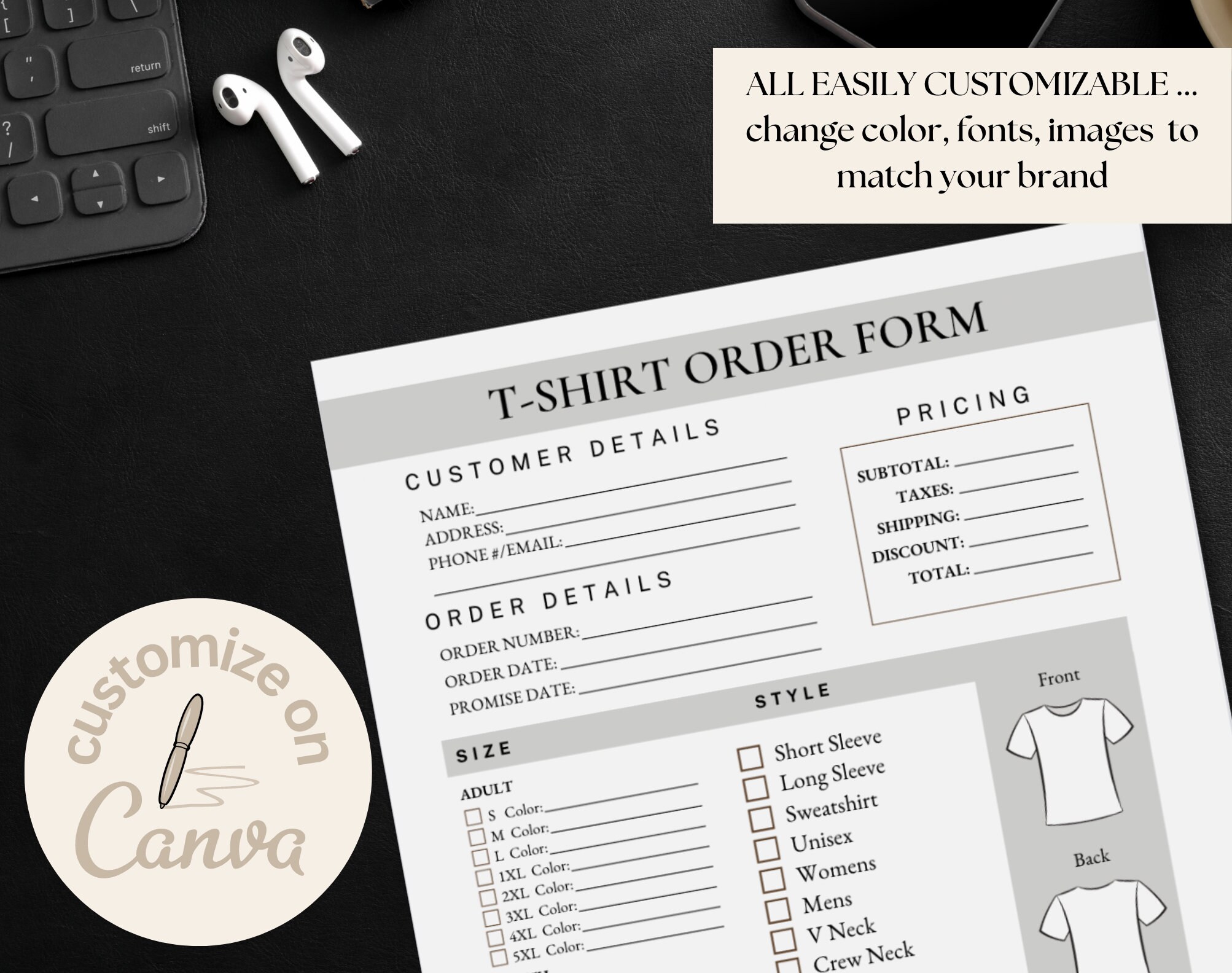 Editable T-shirt Order Form Template: Minimalist Business Form - Etsy