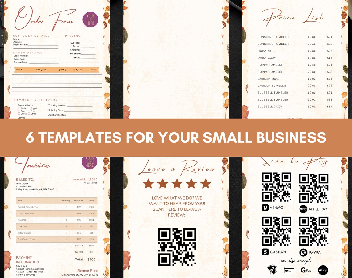 Order Form Template Pack Invoice Template Scan to Pay Template Order ...
