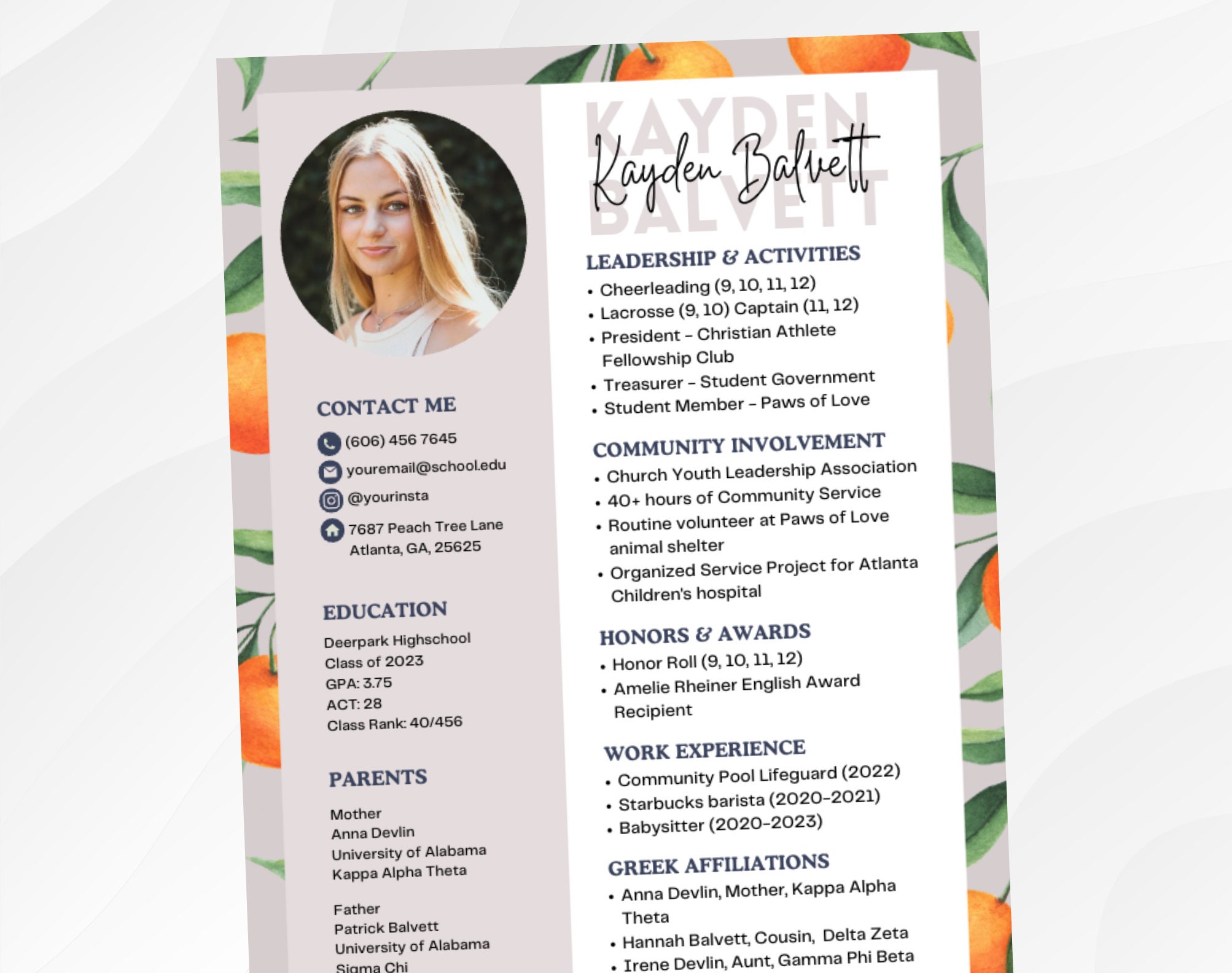 Sorority Resume Template Rush Resume Template Sorority - Etsy