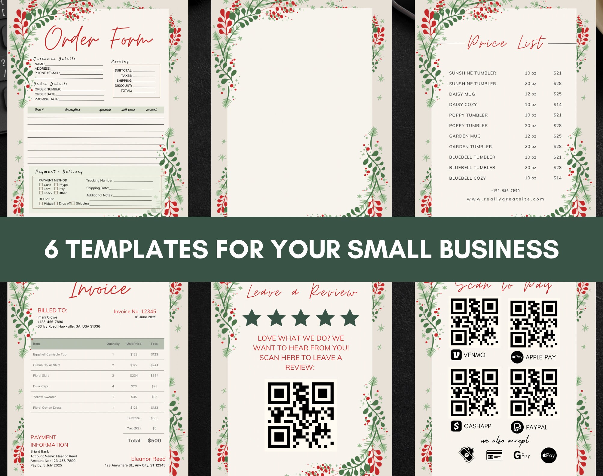 Order Form Template Pack Christmas Invoice Template Scan to Pay ...