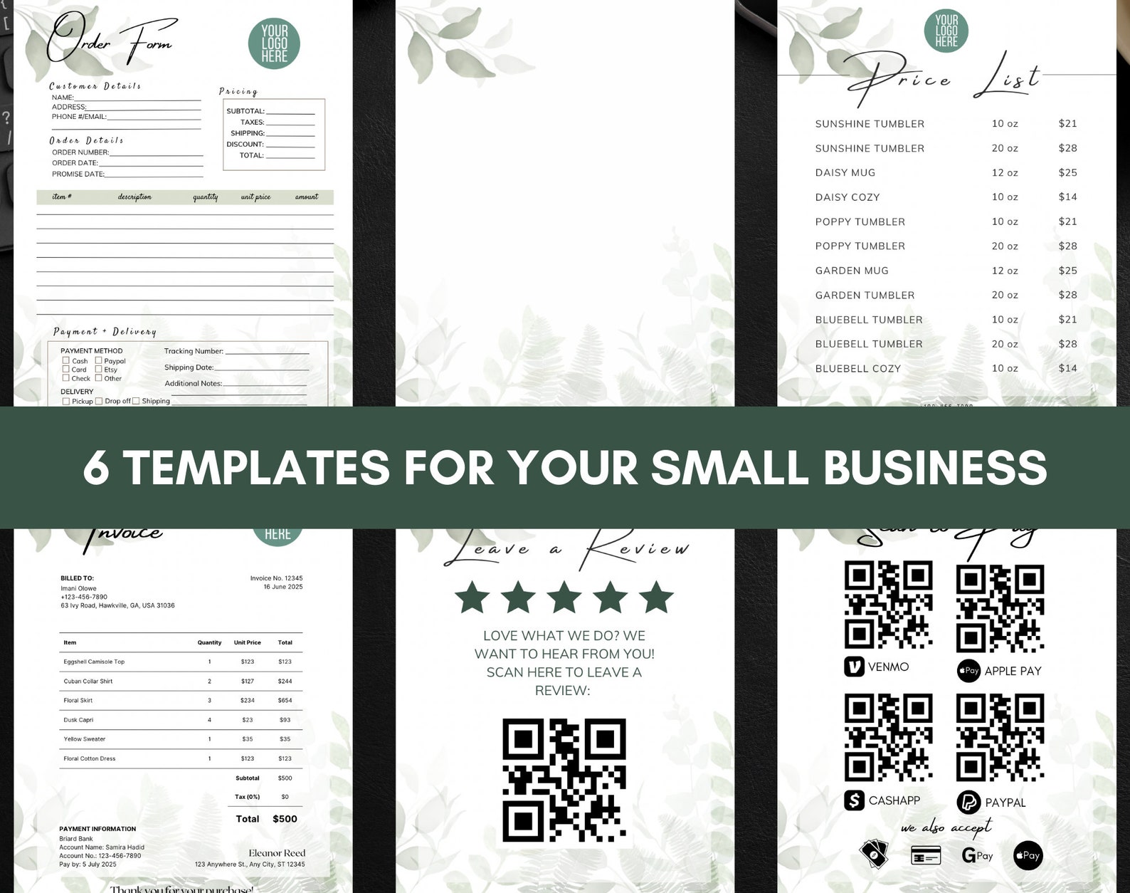 Invoice Template Pack | Order Form Template | Scan to Pay Template ...