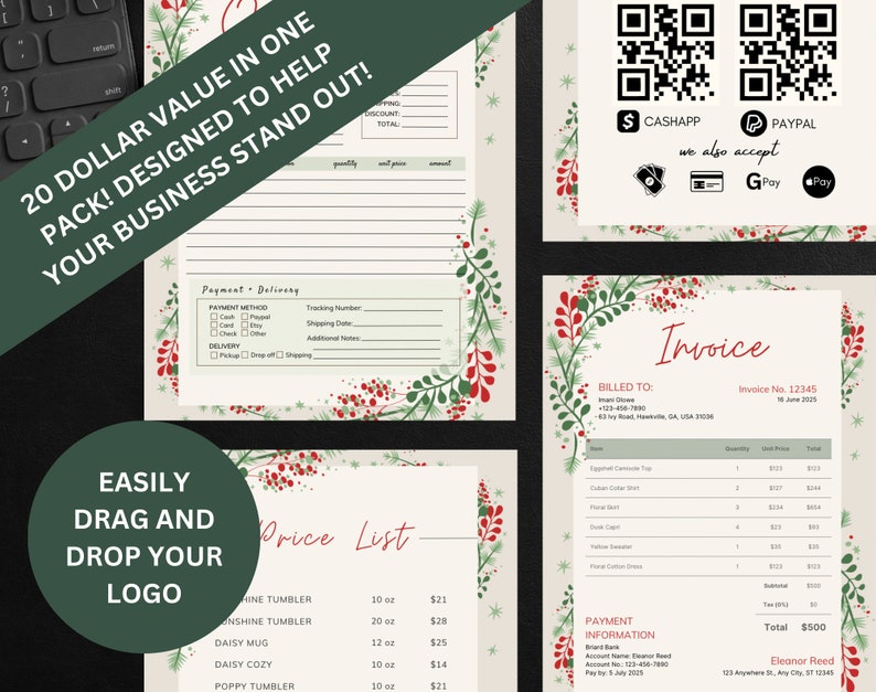 Order Form Template Pack Christmas Invoice Template Scan to Pay ...