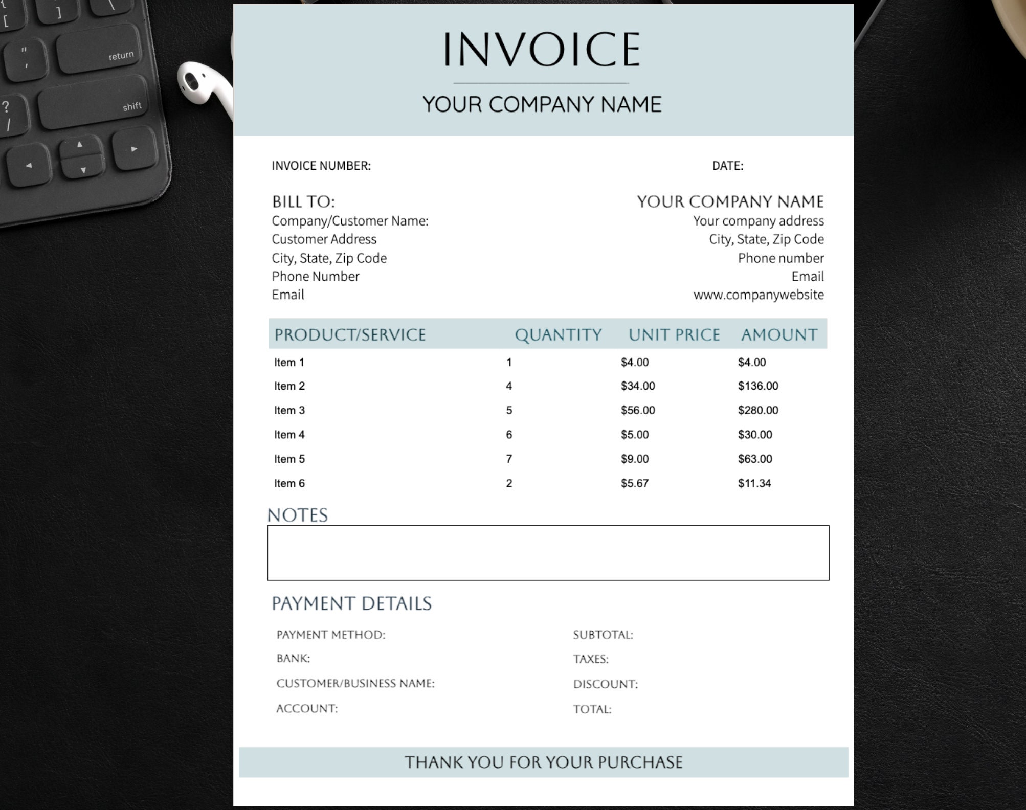 Invoice Template Editable Custom Business Templates Business Invoice ...