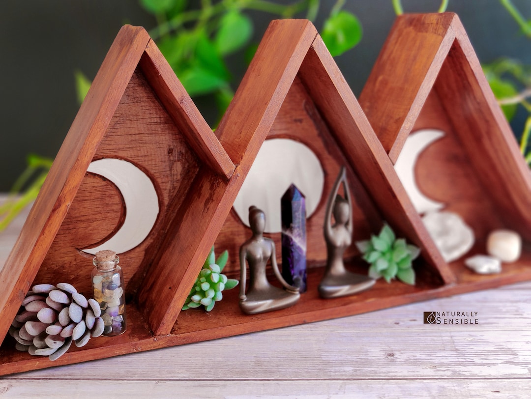 Wood Altar Shelf Triple Moon Shelf Wiccan Decor Magick - Etsy