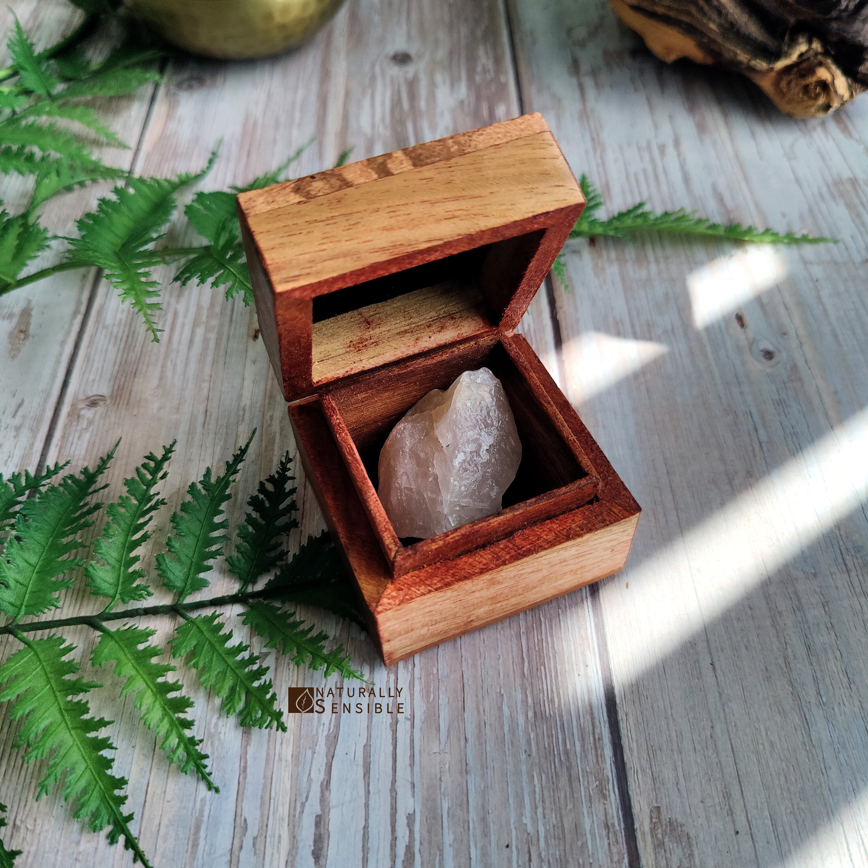 Acacia Wood Box, Velvet Lined, Brass Inlay Storage, Moon Goddess Design ...