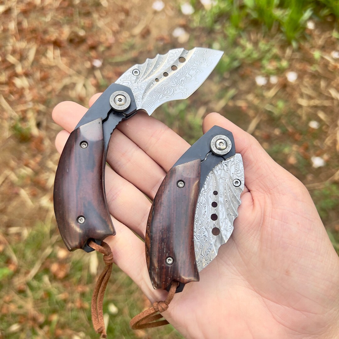 Small Craft Folding Pocket Knife Mini Karambit Damascus Steel Blade ...