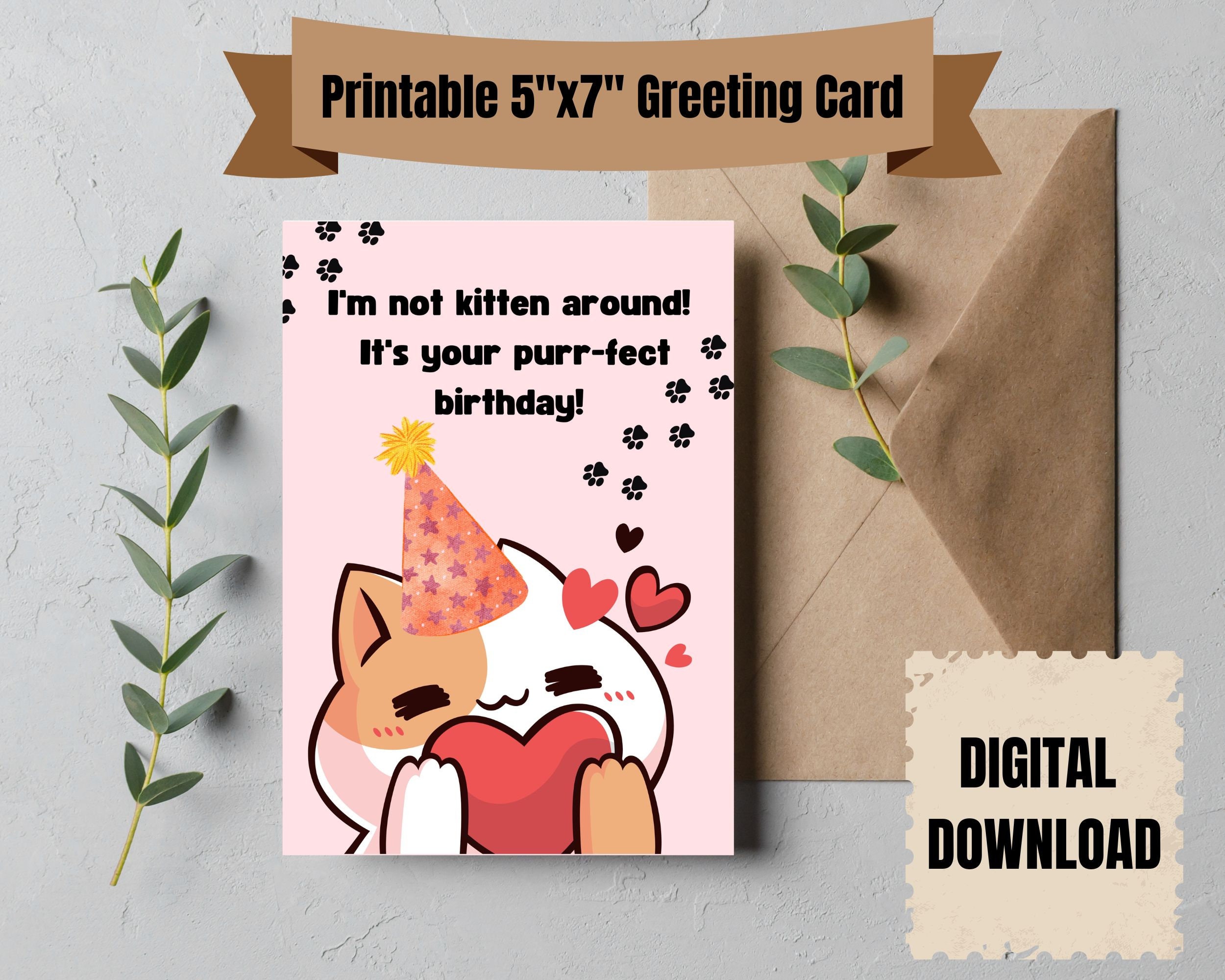 Printable Cat Birthday Card, Happy Birthday Cat Digital Card, Quirky ...