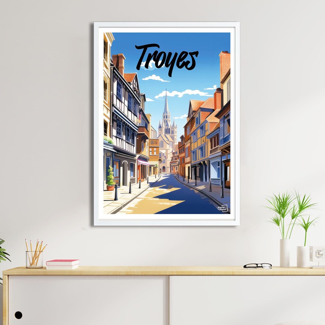 Troyes Travel Poster – Vintage Medieval French Town Wall Art – Half-timbered Houses & Historic ...