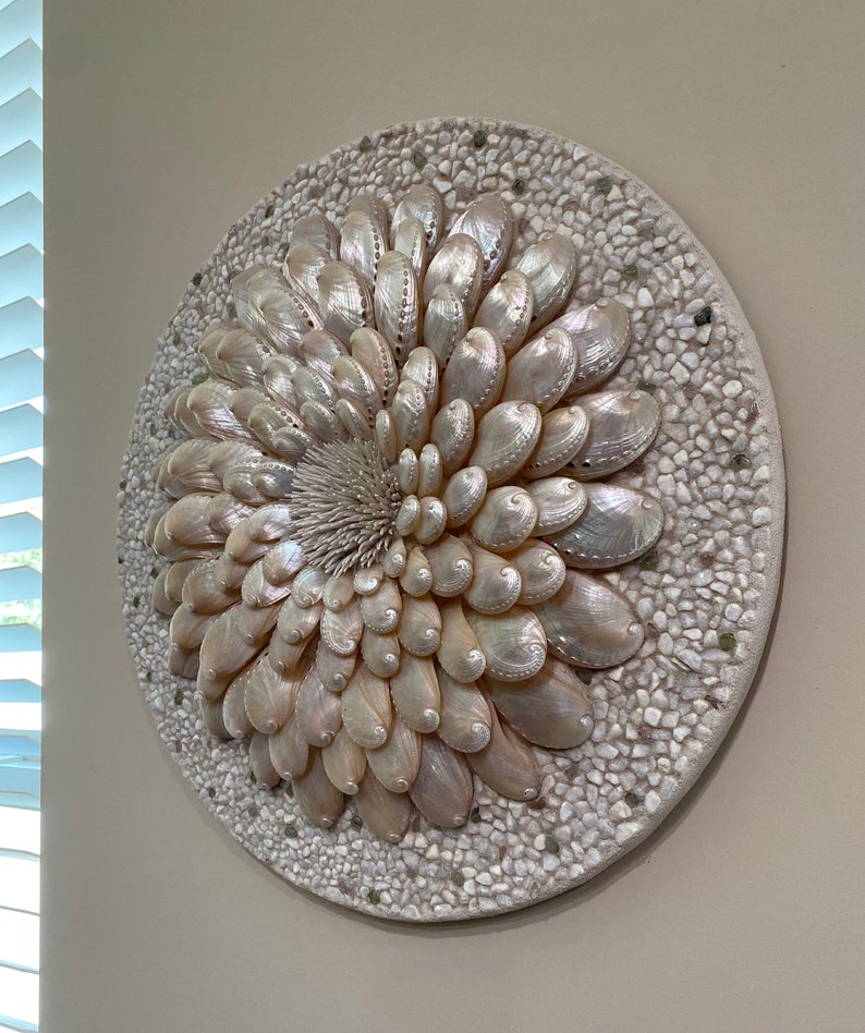 One of a Kind, Handmade, Round, Wall Art, Floral Sea Shell Mosaic. - Etsy