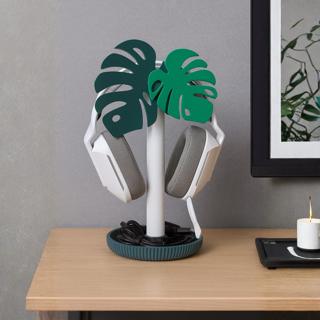 Monstera Headphone Stand • Tropical Leaf Desk Holder • Stylish Headset ...