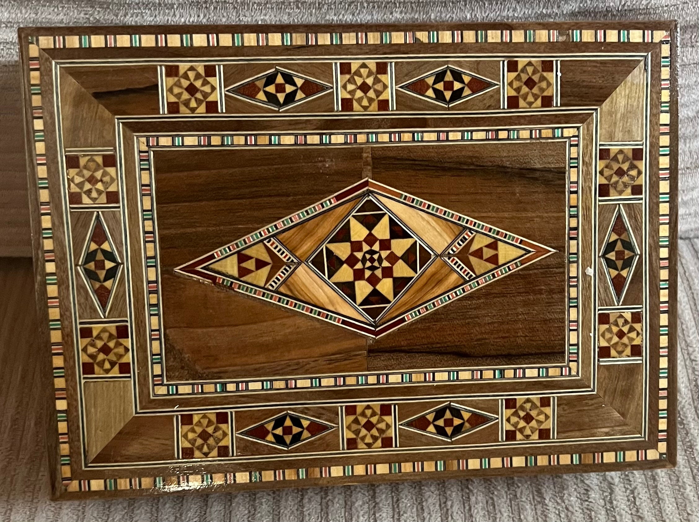 Syrian Damascus Handmade Wooden Mosaic Box Size Width 7 Inches Length 9 ...