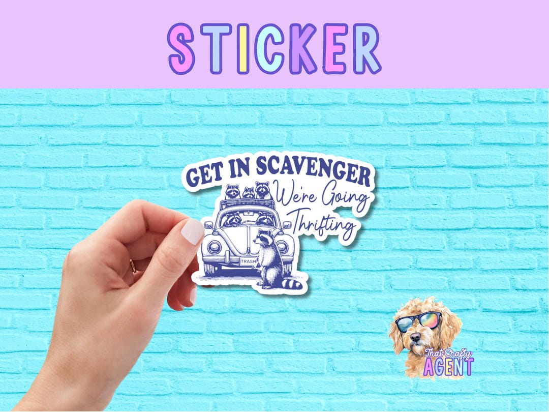 Get in Scavenger We're Going Thrifting Vinyl Sticker | Animal Raccoon ...
