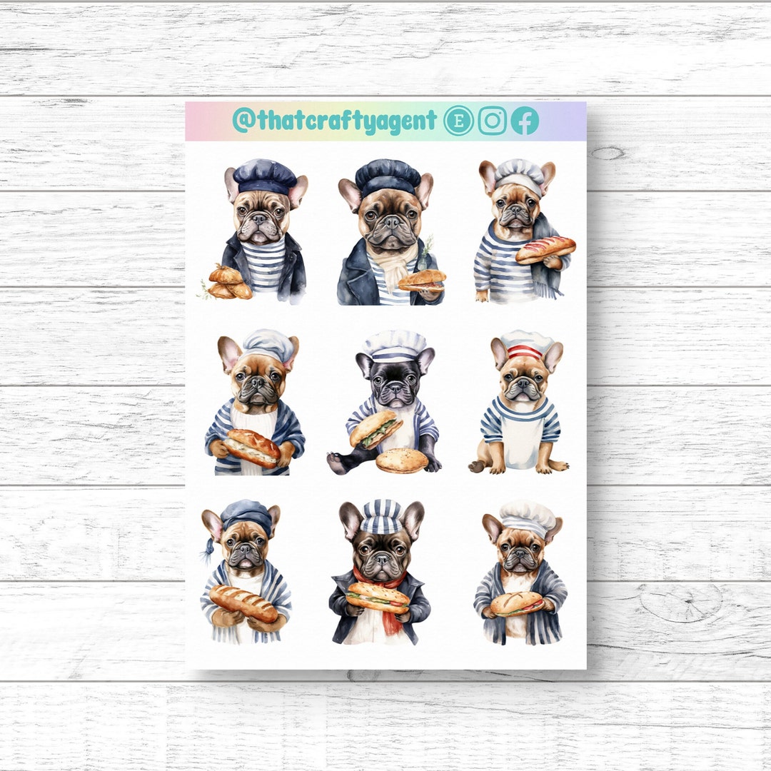 French Bulldogs in Paris Vinyl Sticker Sheet Cute Animal Stickers Dog ...