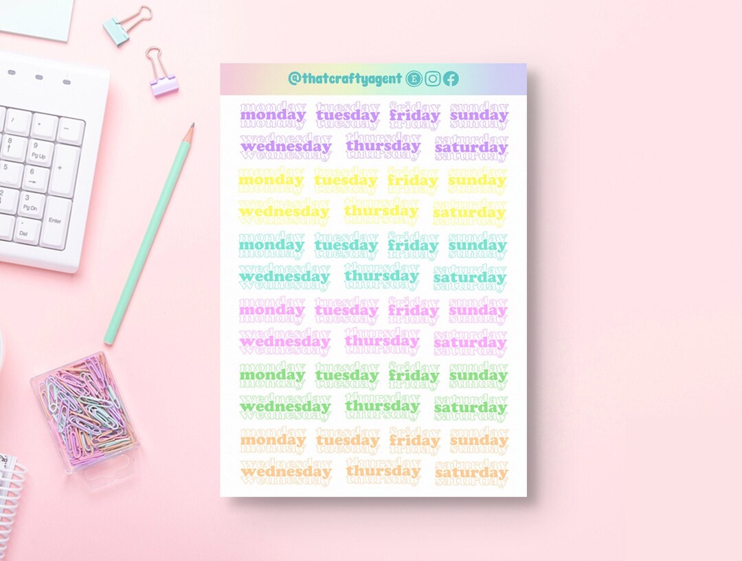 Days of the Week Planner Sticker Sheet 1B Rainbow Happy Planner Life ...