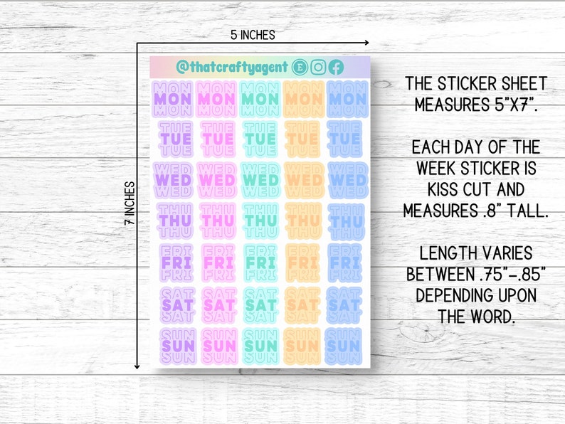 Days of the Week Planner Sticker Sheet 7A Pink Purple Teal Happy ...