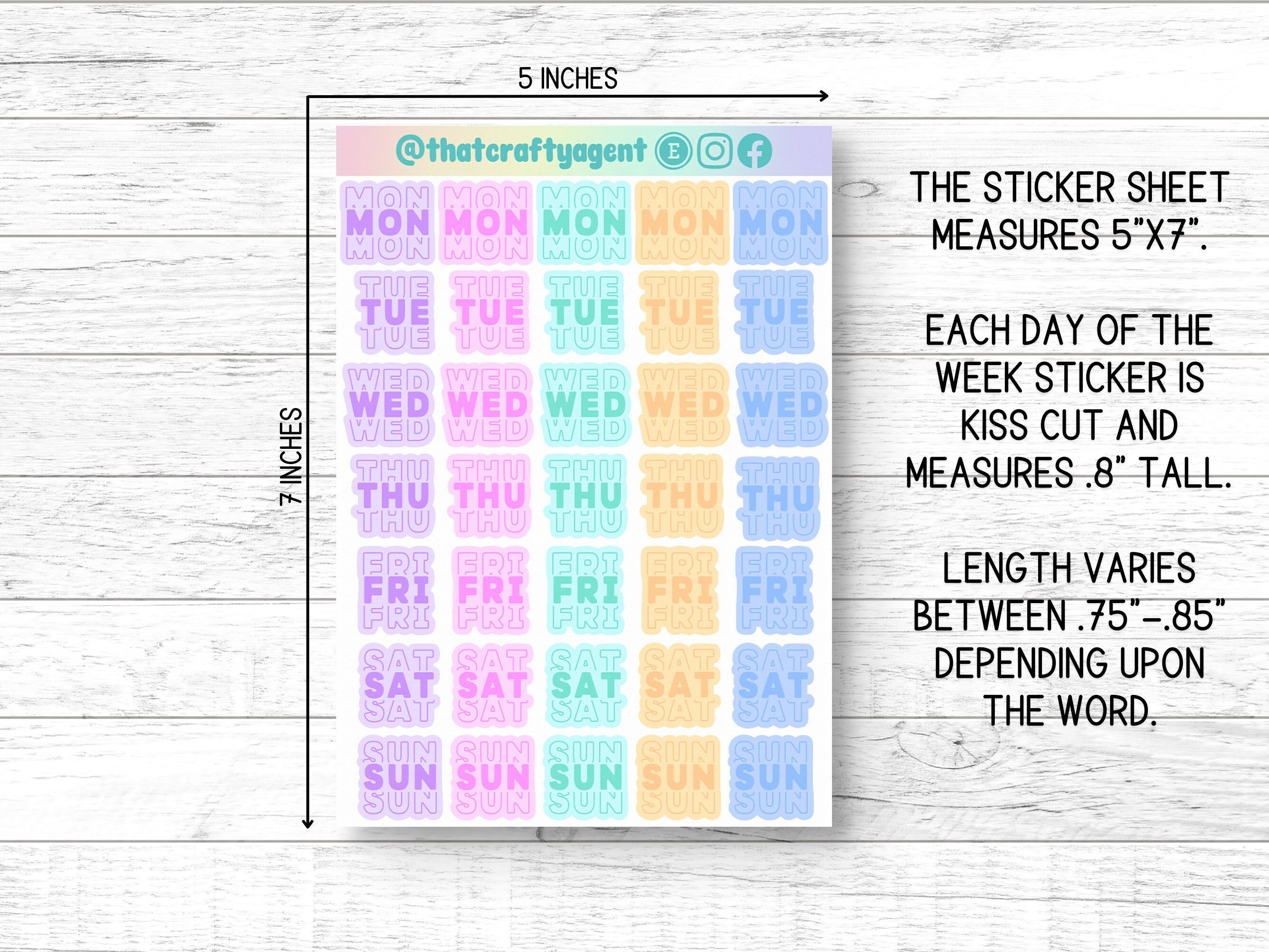Days of the Week Planner Sticker Sheet 7A Pink Purple Teal Happy ...