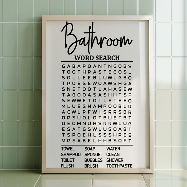 Bathroom Word Game Modern Powder Room Wall Decor Unique Poster Art ...