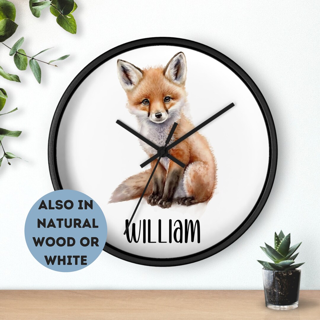 Customizable Fox Clock for Wall Unique Watercolor Kids Bathroom Wall ...