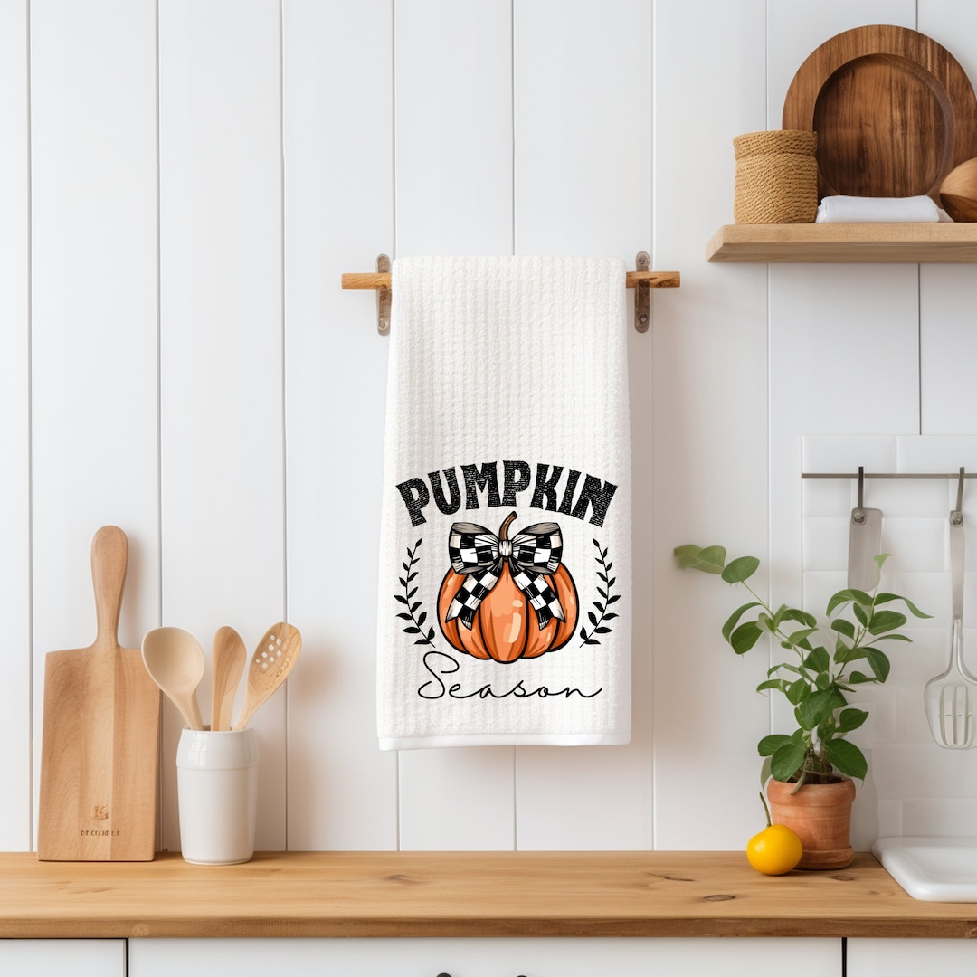 Pumpkin Season Hand Towel Fall Tea Towel Halloween Dish Towel Checkered ...