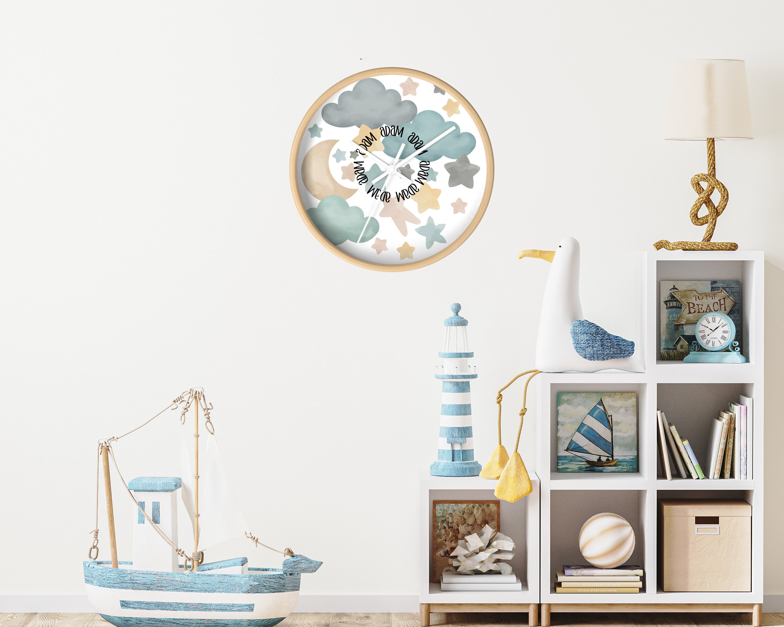 Custom Moon Clock Stars Clock Astronomy Themed Nursery Wall Art Name ...
