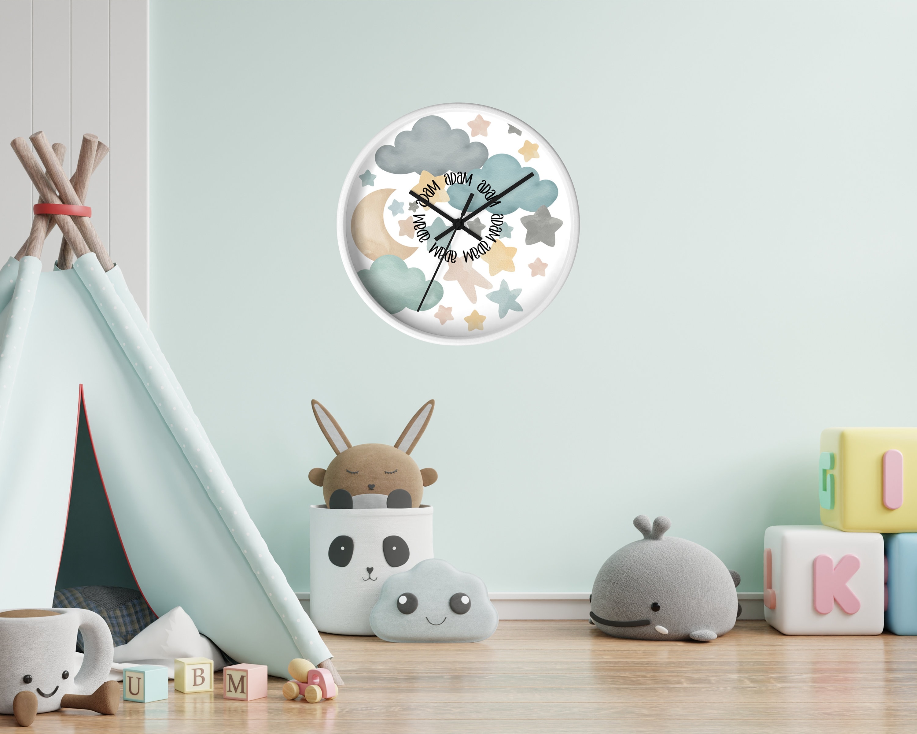 Custom Moon Clock Stars Clock Astronomy Themed Nursery Wall Art Name ...