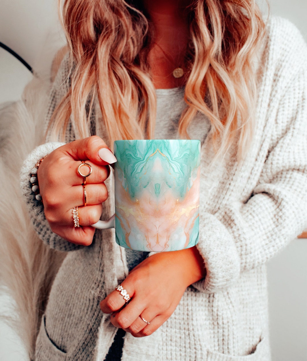 Turquoise Coffee Mug Teal Mug Rose Gold Mug for Coffee Bar Accessories ...