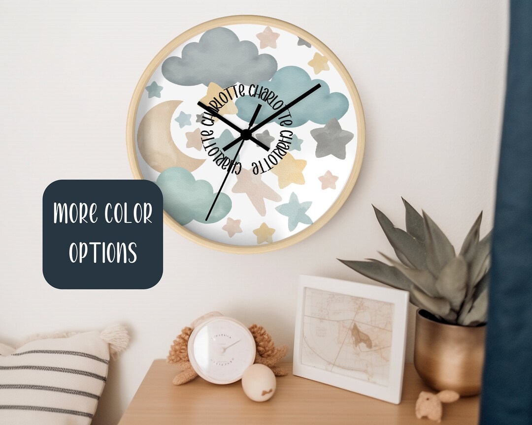 Custom Moon Clock Stars Clock Astronomy Themed Nursery Wall Art Name ...