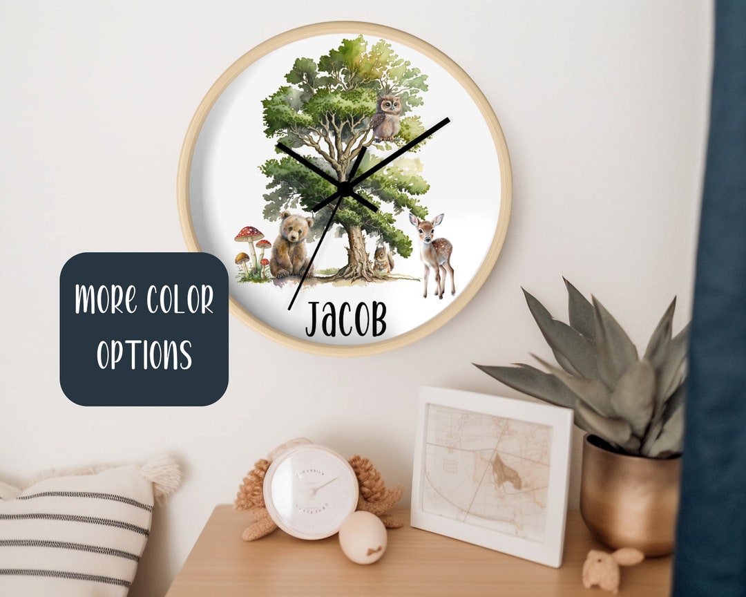 Woodland Clock Animal Clock Kids Wall Clock Baby Animal Shower Gift ...