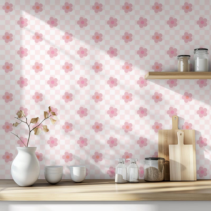 Pink Checkered Wallpaper - Etsy