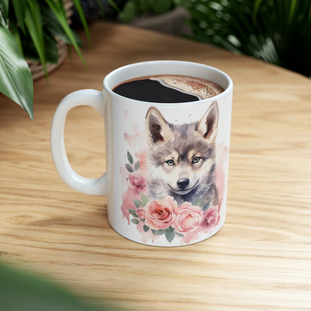 Wolf Coffee Mug Personalized Baby Animal Mug Design Wildlife Art Wolf ...