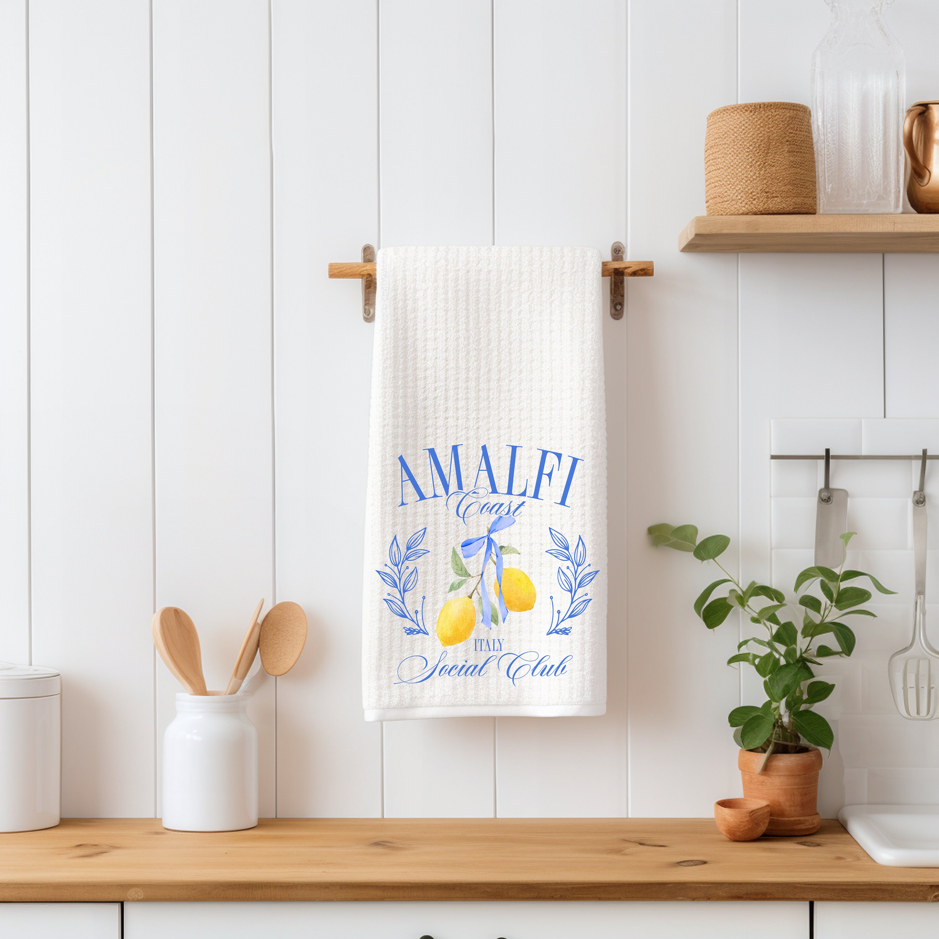 Amalfi Coast Kitchen Towel Lemon Dish Towel Social Club Hand Towel Blue ...