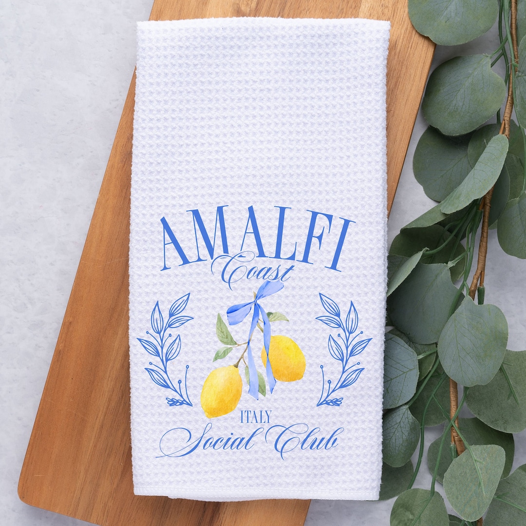Amalfi Coast Kitchen Towel Lemon Dish Towel Social Club Hand Towel Blue ...